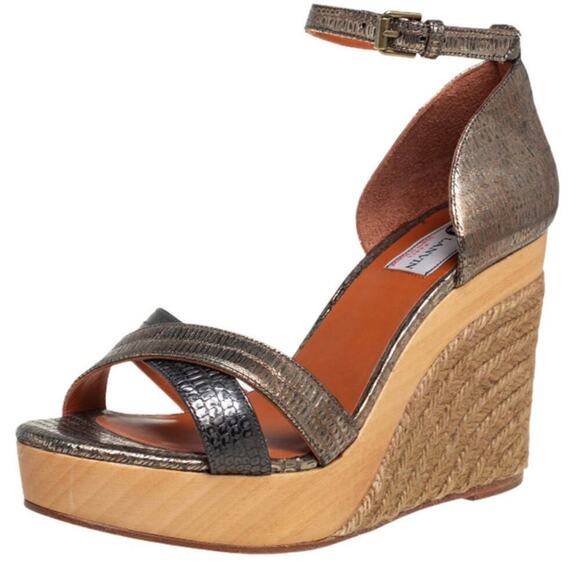 Lanvin | Shoes | Lanvin Golden Metallic Leather Wedge Sandals Size 4 ...